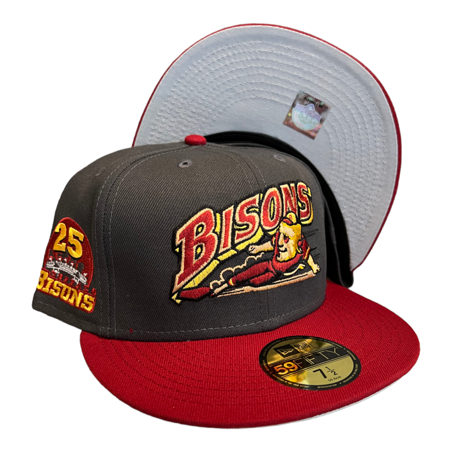 New Era Buffalo Bisons Sliding Buster 59FIFTY Fitted Hat Cap Gray MiLB