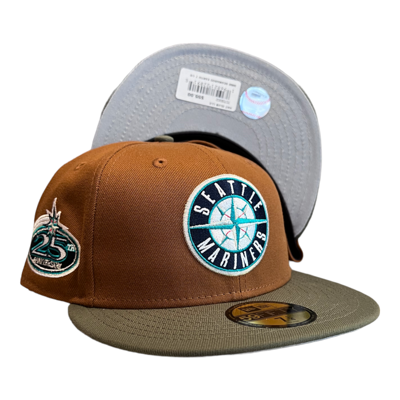 New Era Seattle Mariners Khaki Pack 59FIFTY Fitted Hat 25th Year Patch