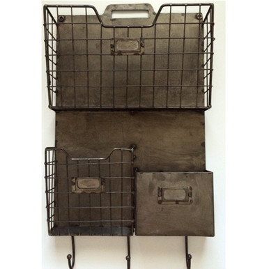 Industrial Metal Wall File Organizer w/ Hooks - Timeless Barn