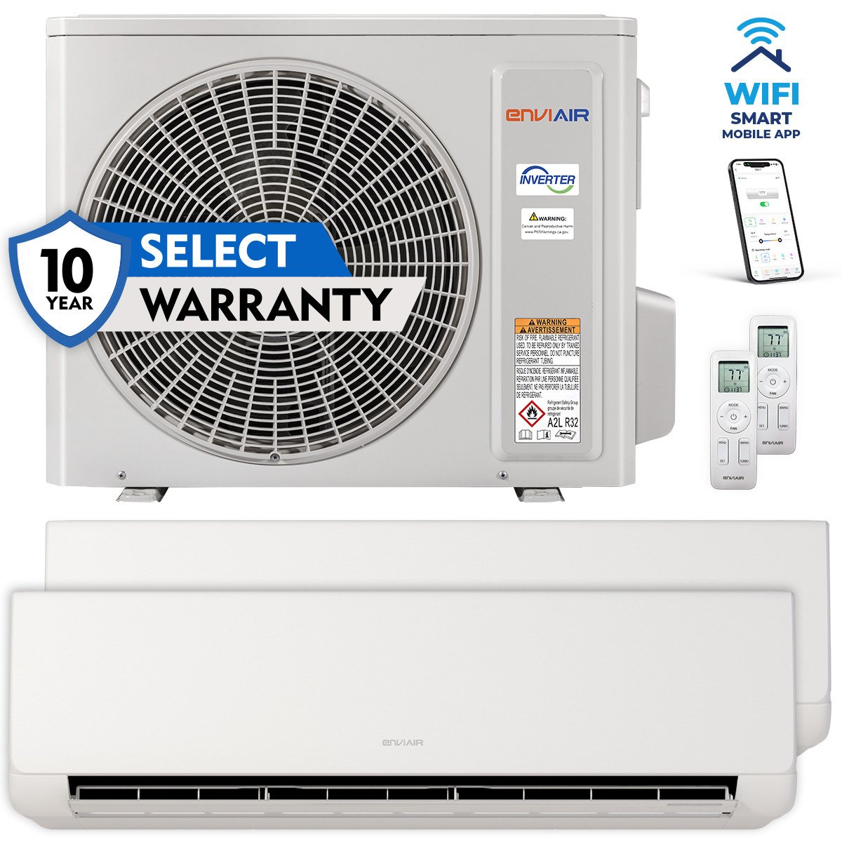 EnviAir 1.5-Ton 18,000 BTU 21 SEER Smart Multi-Zone Ductless Mini-Split ...