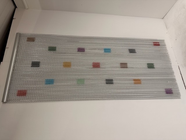 Silver Screen with Multi Coloured Squares 90cm x 210cm - Sway Screens