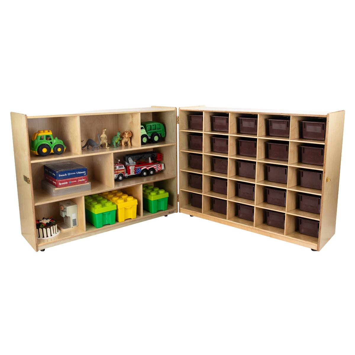 WD23601 Tray & Shelf Fold Storage with (25) Translucent Trays - WoodDesigns