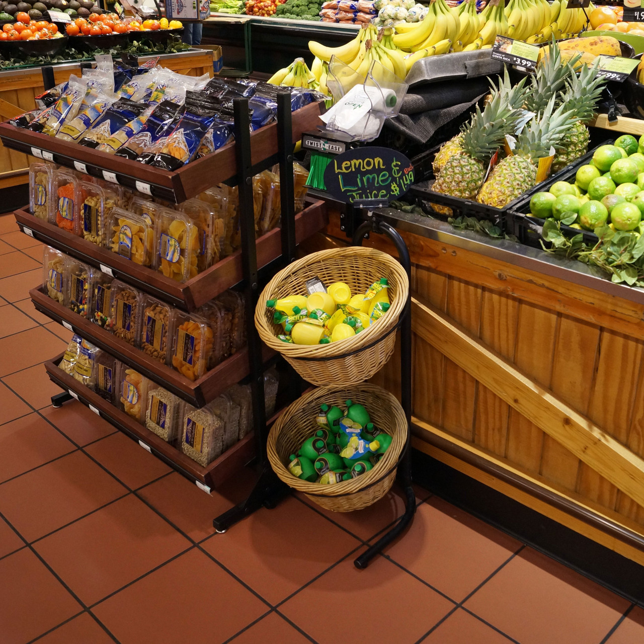 Willow Basket Round Floor Display – 2-Tier Retail Merchandiser Stand
