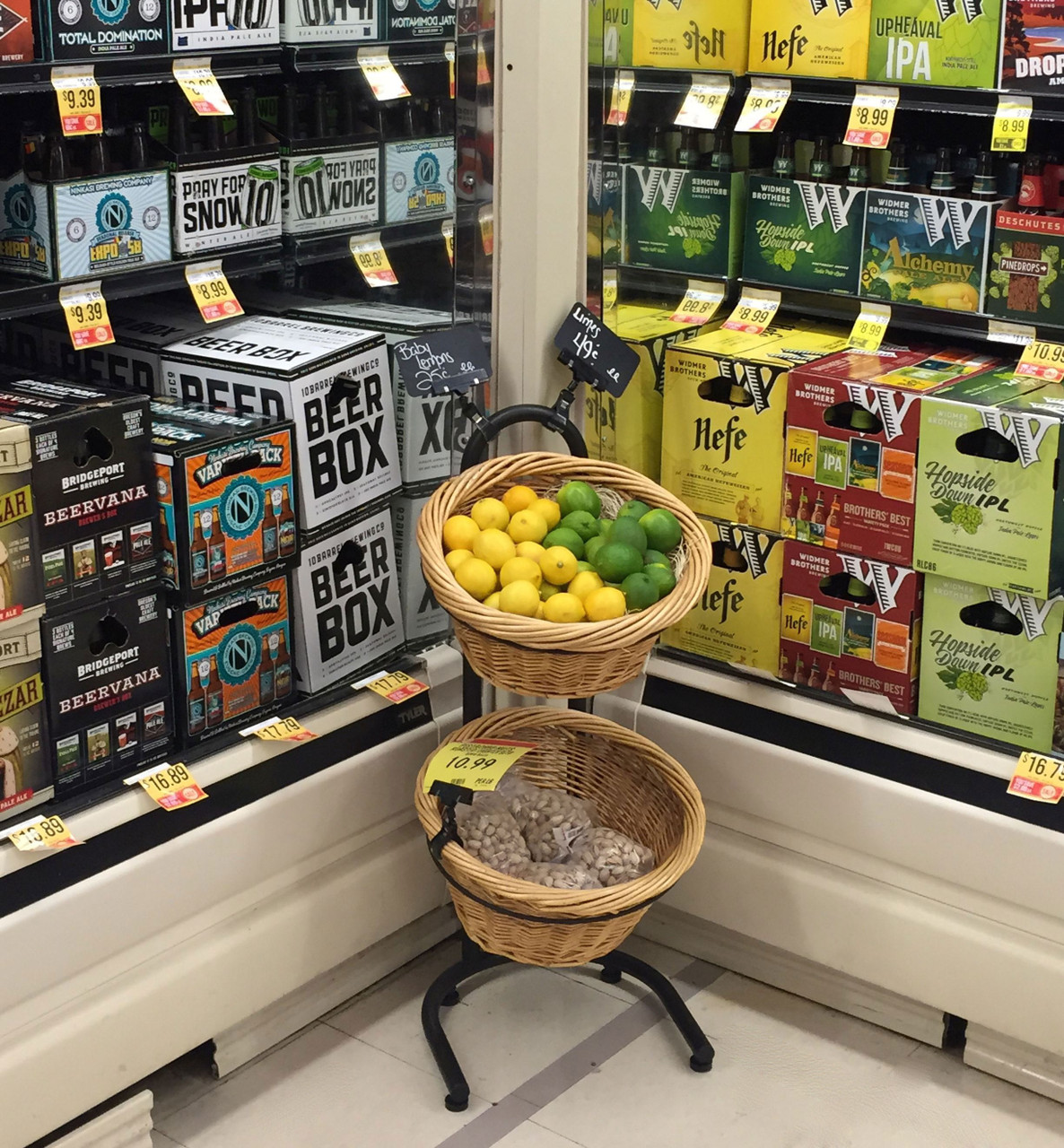 Willow Basket Round Floor Display – 2-Tier Retail Merchandiser Stand