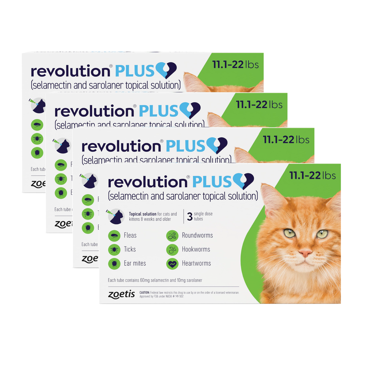 Revolution PLUS for Large Cats 11.1-22 lbs (5-10 kg) - Green 12 Doses ...