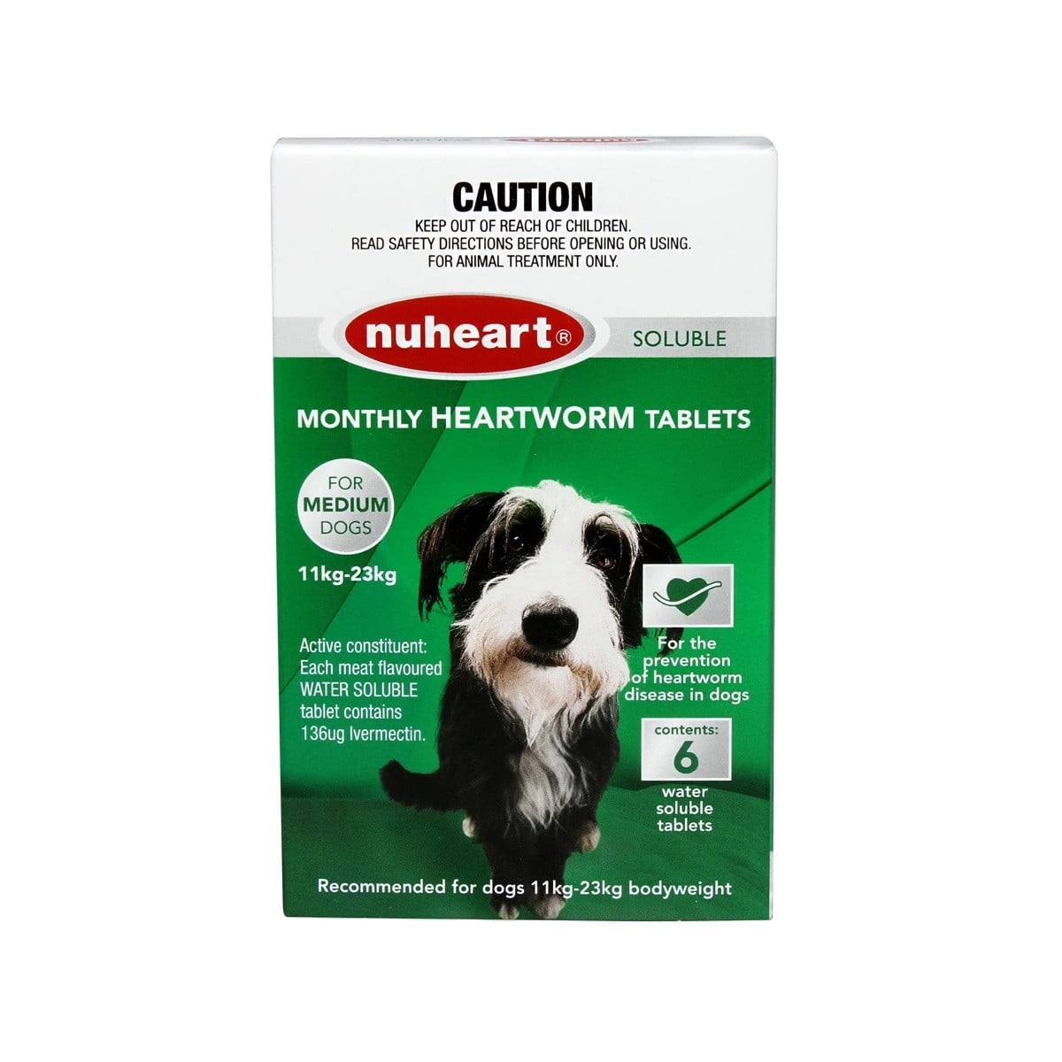 Nuheart Monthly Heartworm Soluble Tablets for Dogs 11-23 kg - Green 12 ...