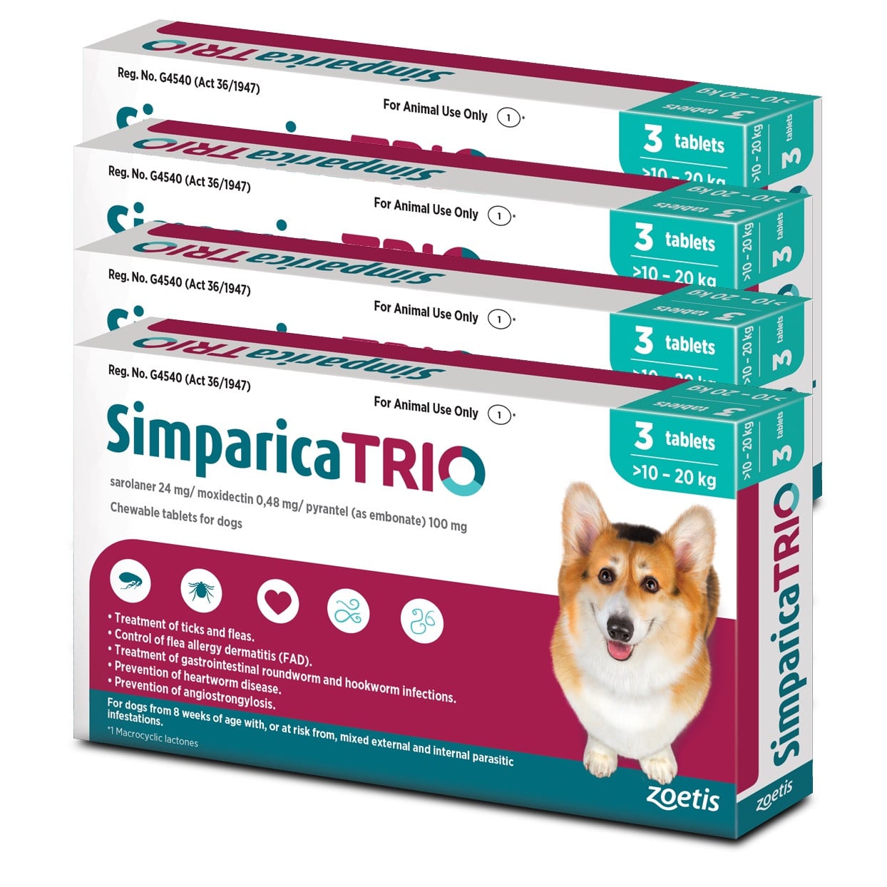 Simparica TRIO Chews for Dogs 22-44 lbs (10.1-20 kg) - Blue 12 Chews ...