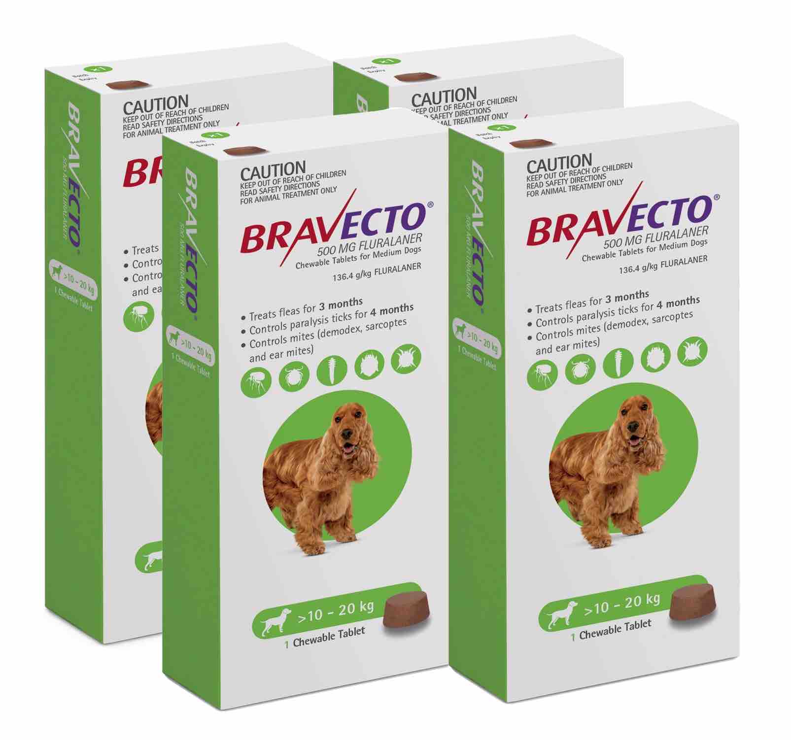 Bravecto Flea and Tick Chew for Dogs 22-44 lbs (10-20 kg) - Green 4 ...