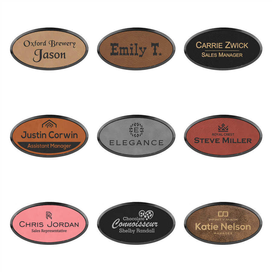 3" x 1.5" Leatherette Oval Frame Name Tag - Trophy Awards Manufacturing