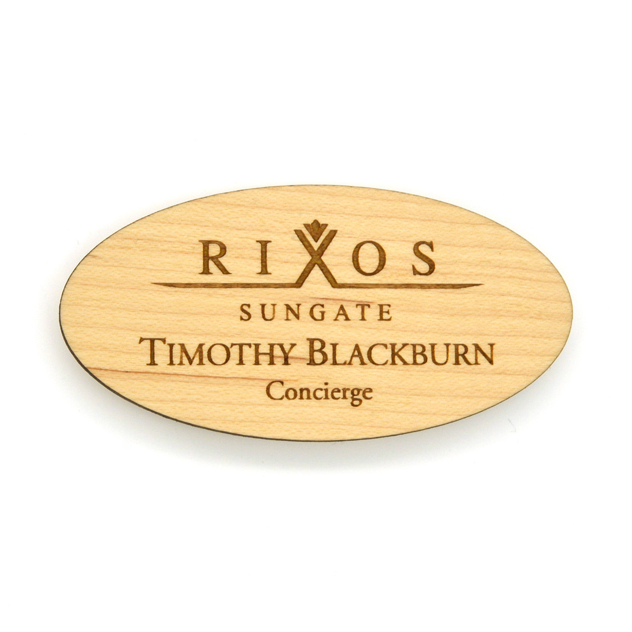 3" x 1.5" Wood Name Tag - Maple Oval - Trophy Awards Manufacturing
