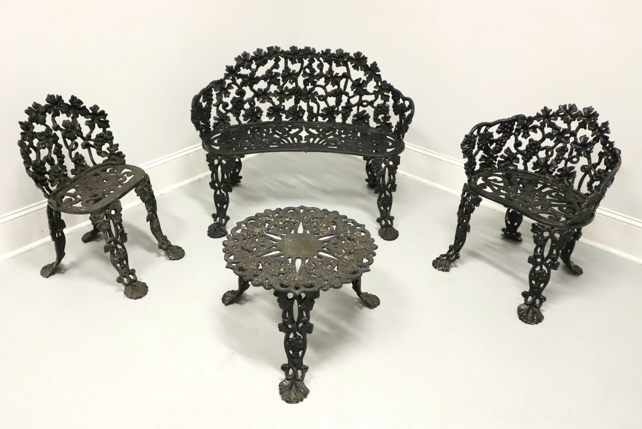 SOLD Antique Victorian Cast Iron Grape Leaf Garden Settee Chairs Table 4 Piece Set Boyd s Fine Furnishings