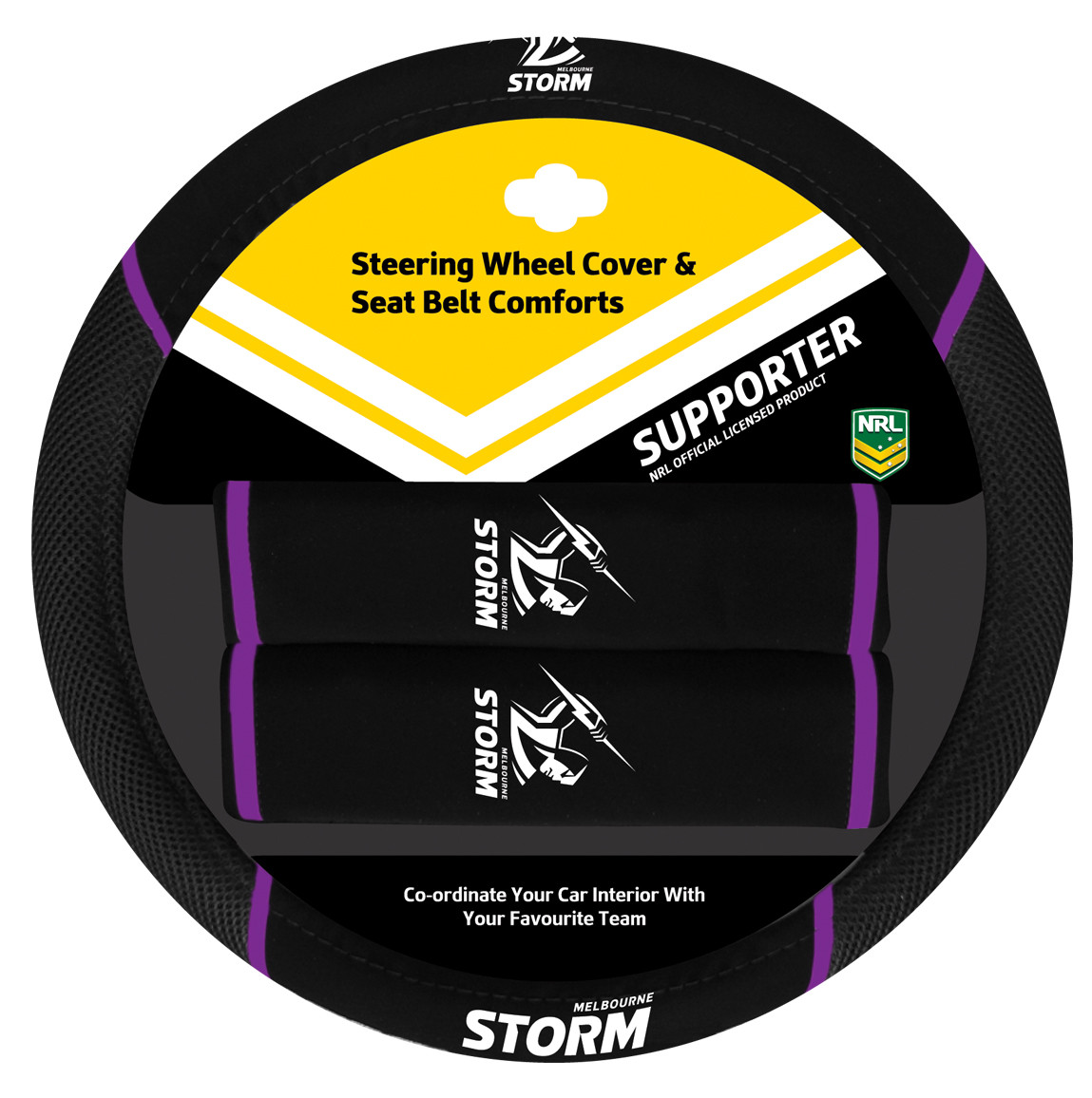 NRL Melbourne Storm Steering Wheel Cover and Seatbelt Comforts