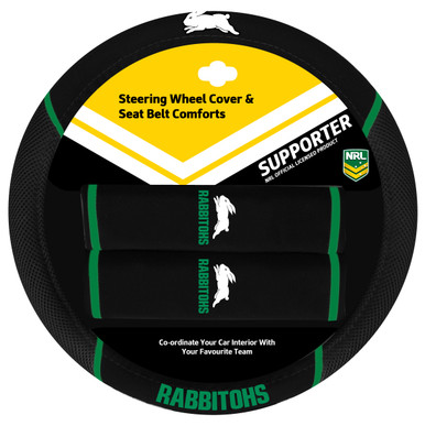 NRL South Sydney Rabbitohs Steering Wheel Cover and Seatbelt Comforts