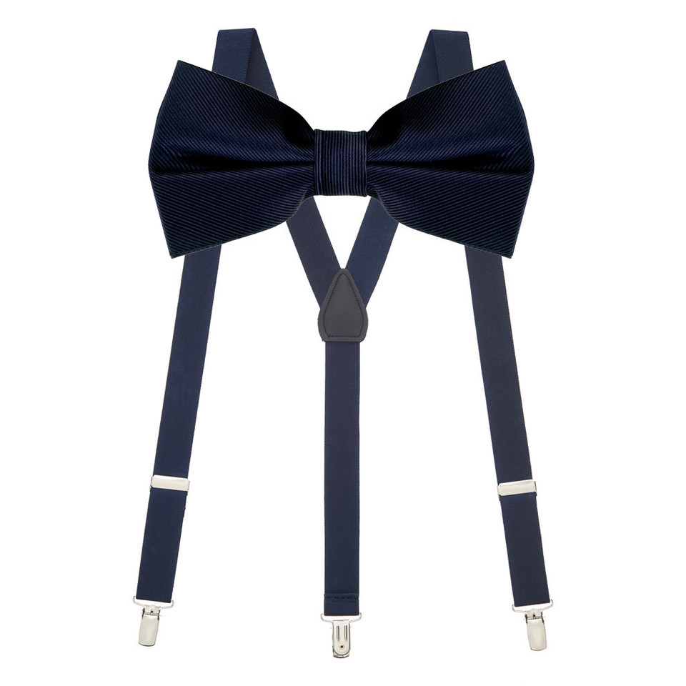 Black 20-Inch Bow Tie and Y-Back Suspenders Set