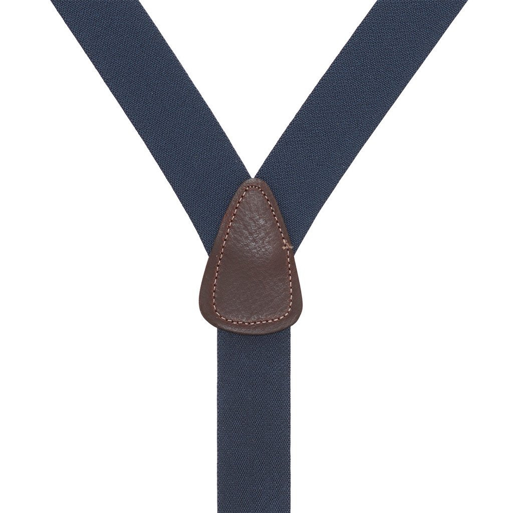 NAVY BLUE Button-on Suspenders, 1.25 Inch with Brown Leather ...