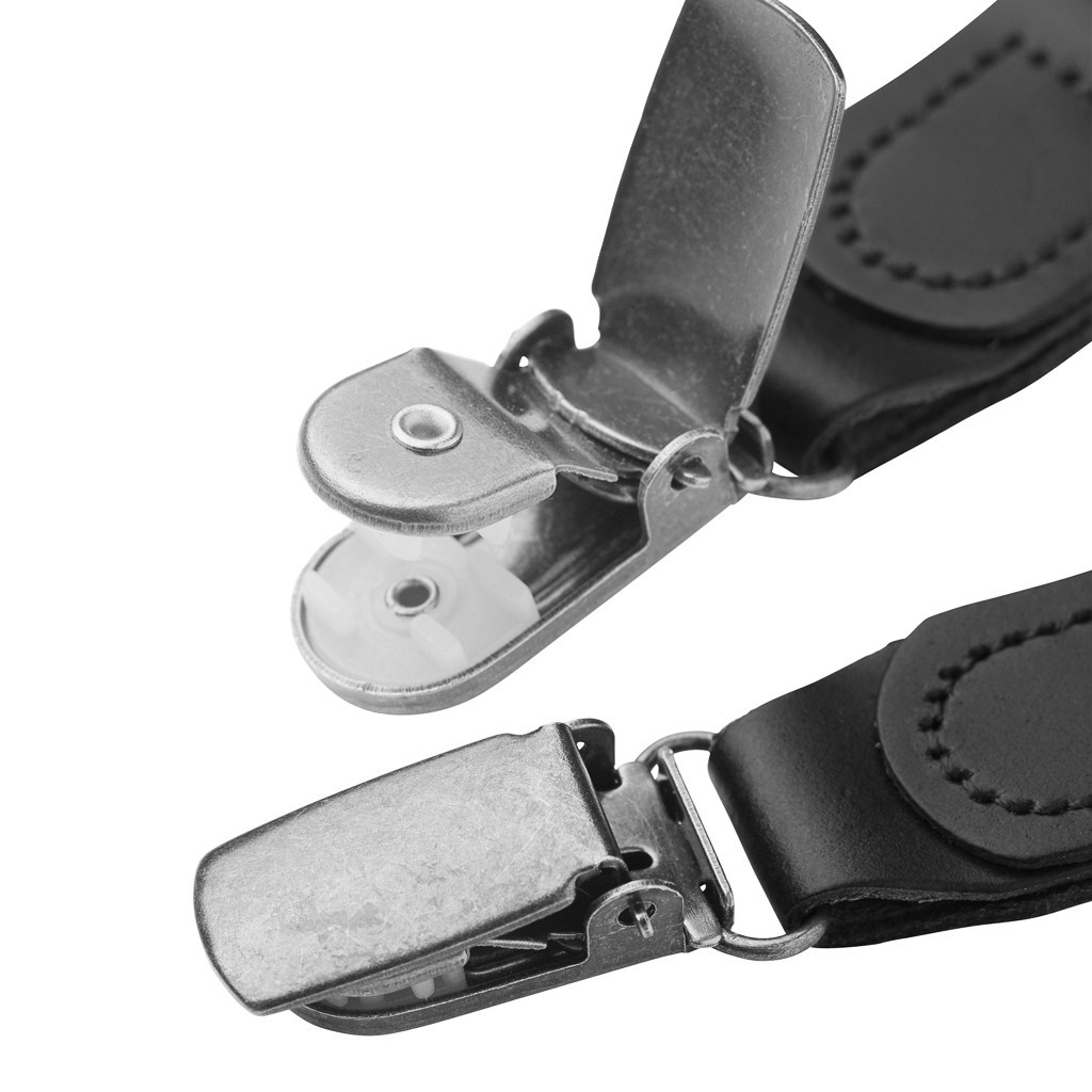 Black Herringbone Braided Leather Suspenders - Clip-On
