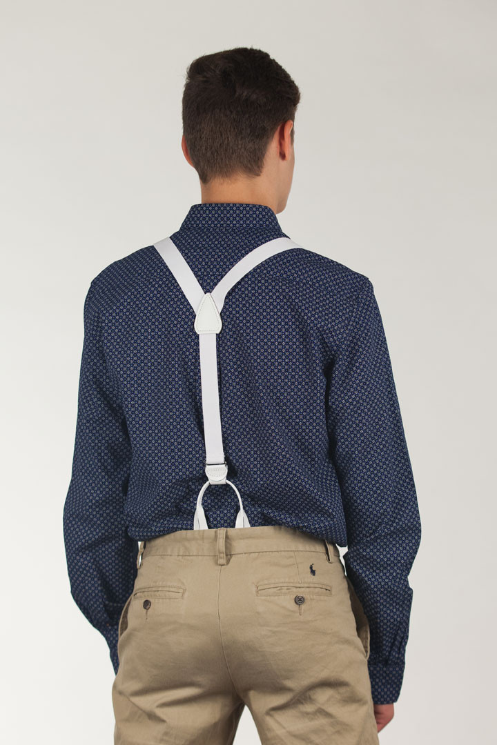White Button Suspenders, 1-inch Solid Color | SuspenderStore