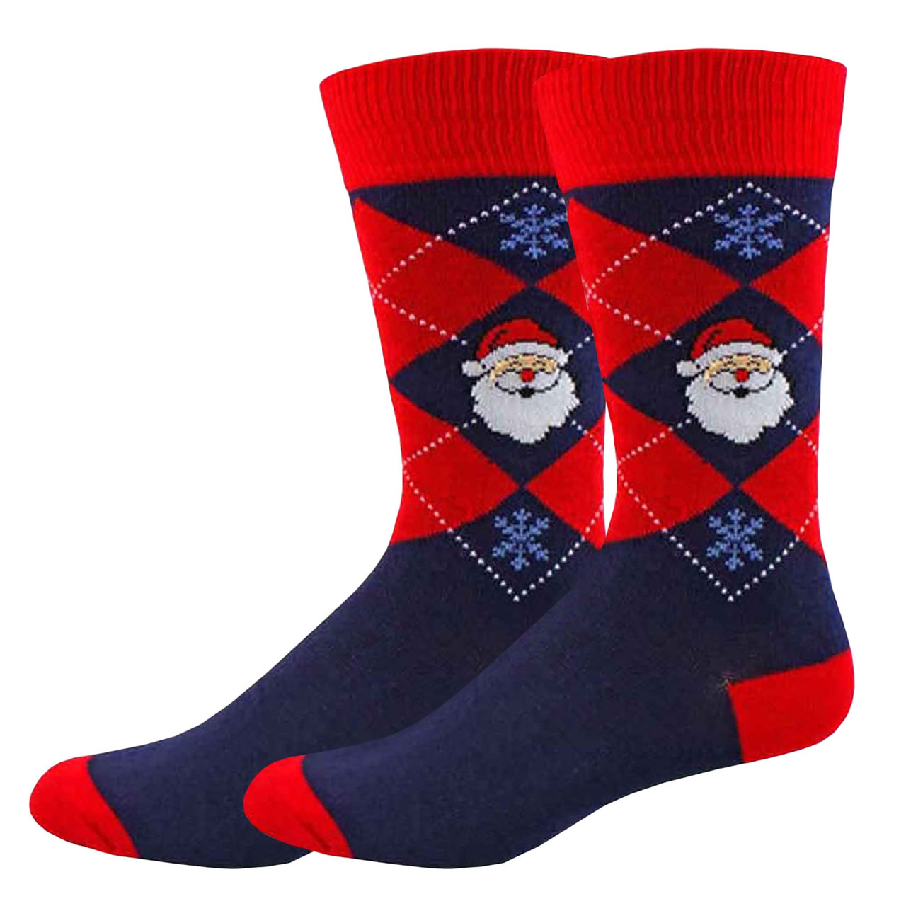 Men's "Jolly Snowflake Argyle" Crew Socks – Festive Navy Blue with ...