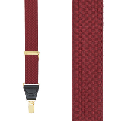 BURGUNDY Jacquard Checkers Clip Suspenders | SuspenderStore