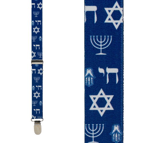 Star of David Blue & Silver Hanukkah Suspenders, Clip
