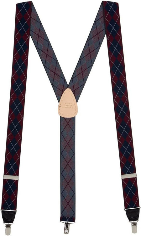 Dress Suspenders for Men, Burgundy Argyle Clip Suspenders | SuspenderStore