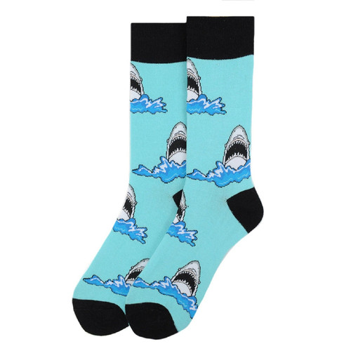 Men's Shark Bite Crew Socks - Ocean Blue Delight! - Suspender Store