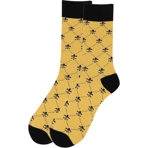 Men’s Black and Gold Socks with Fleur-de-Lis Grid Pattern - Suspender Store