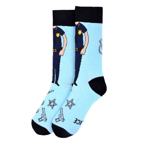 Men's Sky Blue Crew Socks with a Police Theme - Suspender Store