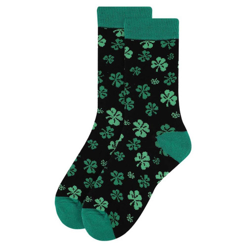Women's Lucky Clover Crew Socks – Festive Black with Vibrant Green ...