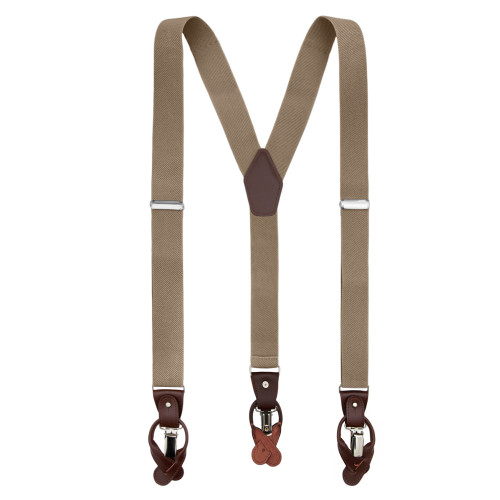 Men's Solid Elastic Suspenders Braces with Convertible Leather Ends and ...
