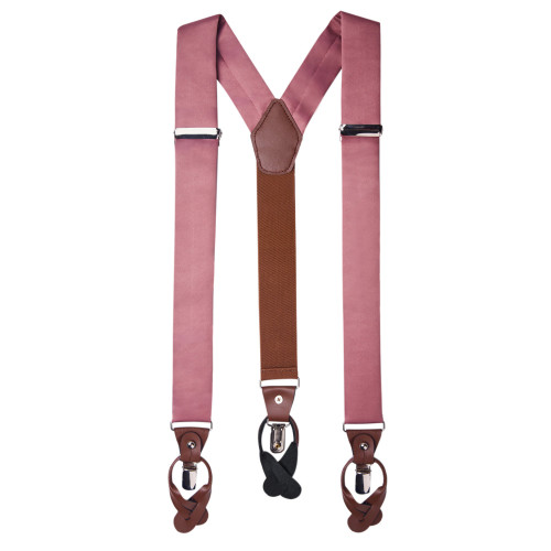 Men's Solid Fabric Suspenders Braces with Convertible Leather Ends and ...