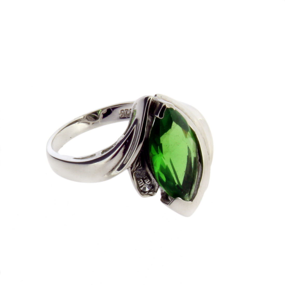Marquise Shaped Green Helenite and CZ Sterling Silver Ring - Purple ...