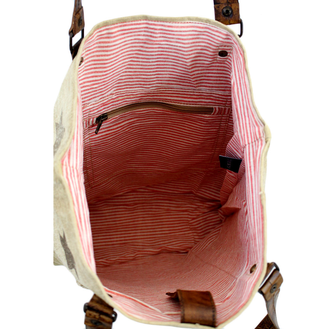 Large Women's Star Design Cotton Shoulder Tote Bag Recycled Canvas ...