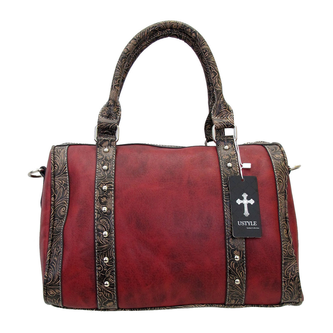 Faux Leather Red Purse Bling Cross Rhinestones Studded - Purple Leopard ...