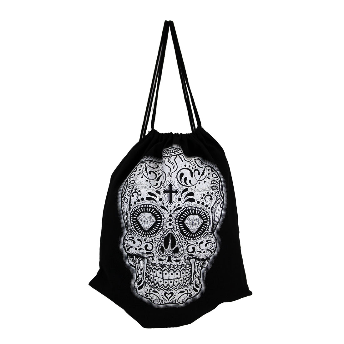 Black Tote Bag Drawstring Backpack Sack with Black and White Sugar ...