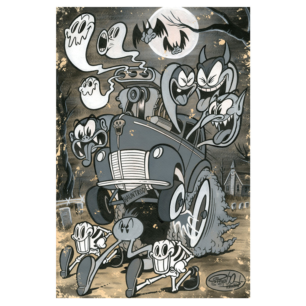 Bone Mobile by Shawn Dickinson Canvas Giclee Tattoo Art Print Hot Rod ...