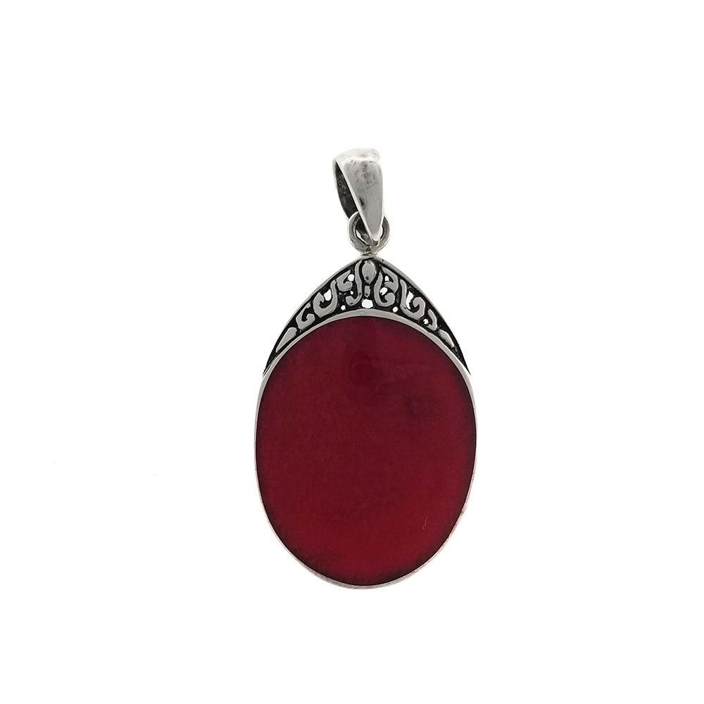 Handmade Red Coral Sterling Silver Pendant - Purple Leopard Boutique