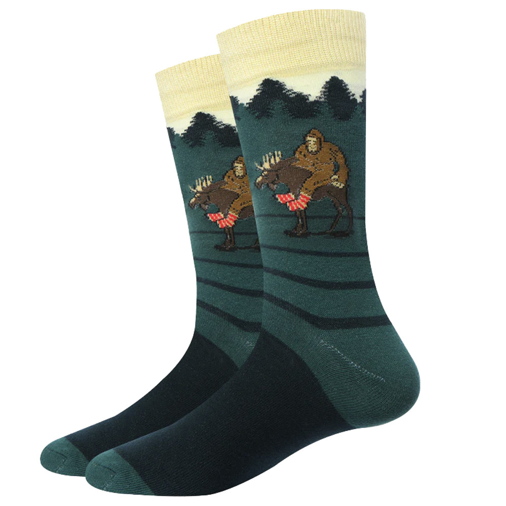 Men's Crew Socks The Moose is Loose in the Forest - Purple Leopard Boutique