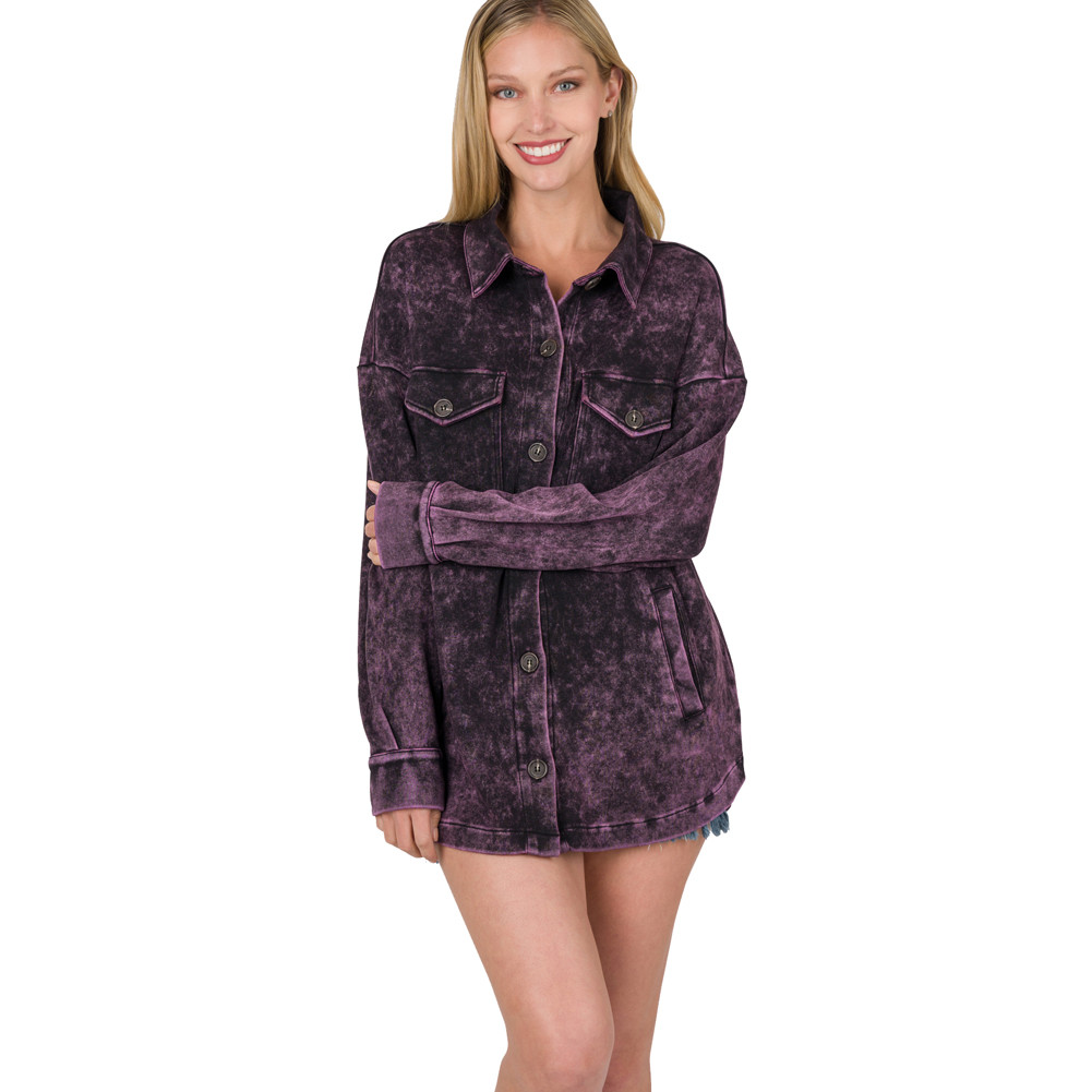 DARK PLUM ACID WASHED SHACKET | PURPLE LEOPARD BOUTIQUE