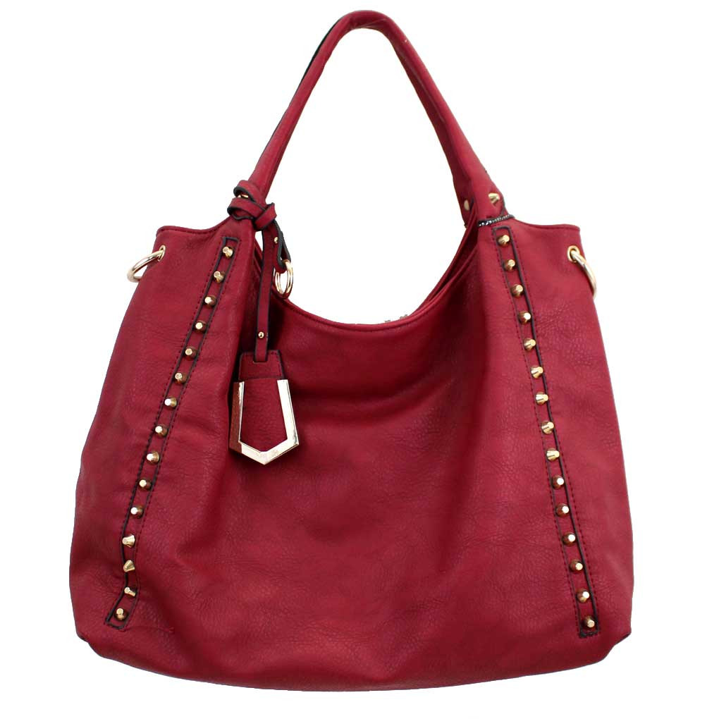 Red Faux Leather Purse Gold Studs Crossbody Hobo Shoulder Bag Satchel ...