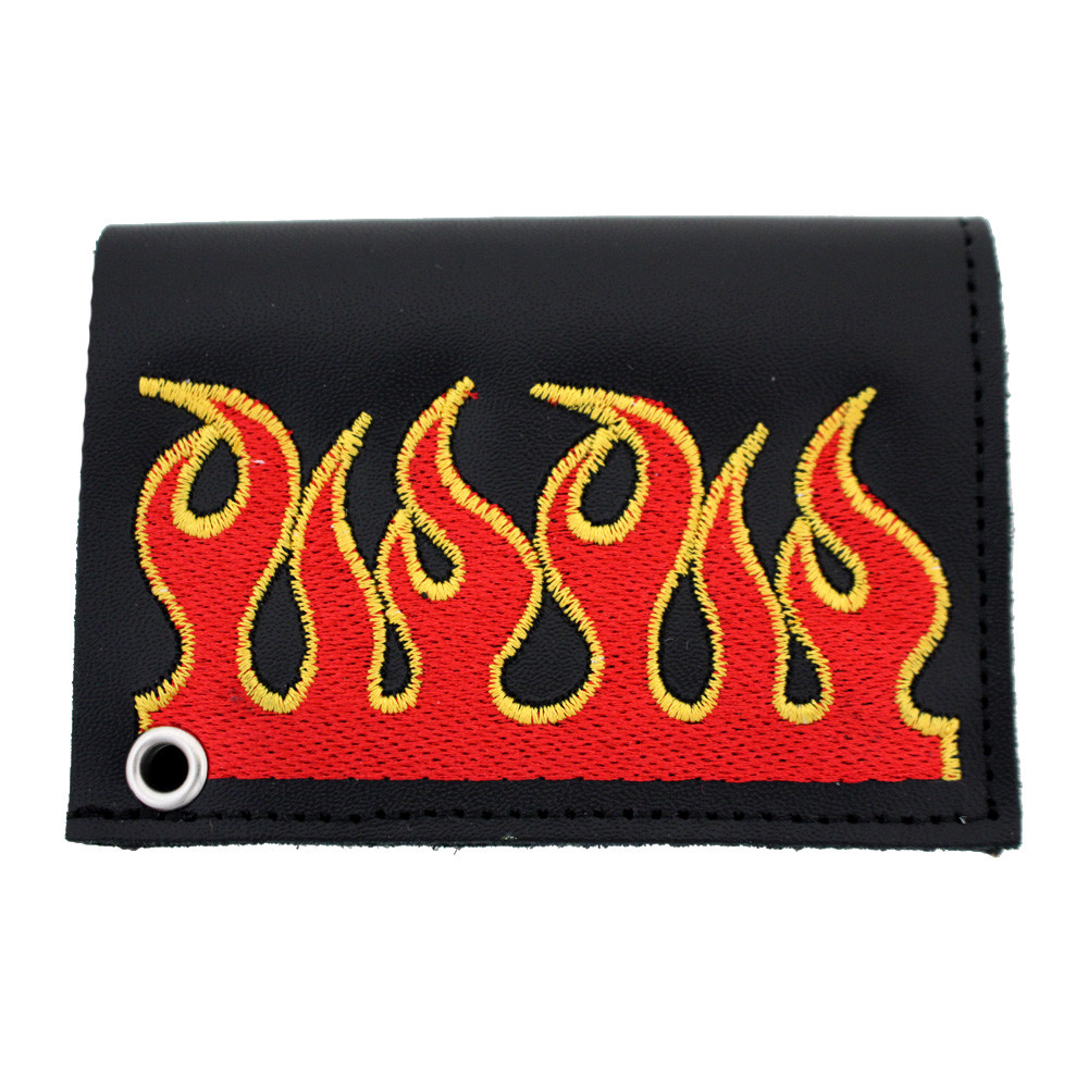 MEN'S BIKER LEATHER WALLET WITH RED FLAMES | PURPLE LEOPARD BOUTIQUE