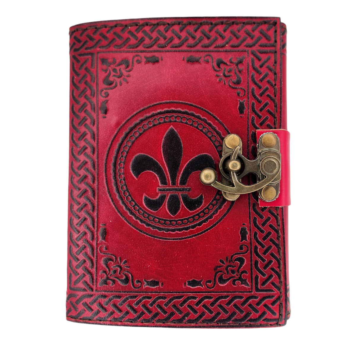 RED LEATHER JOURNAL WITH FLEUR DE LIS | PURPLE LEOPARD BOUTIQUE
