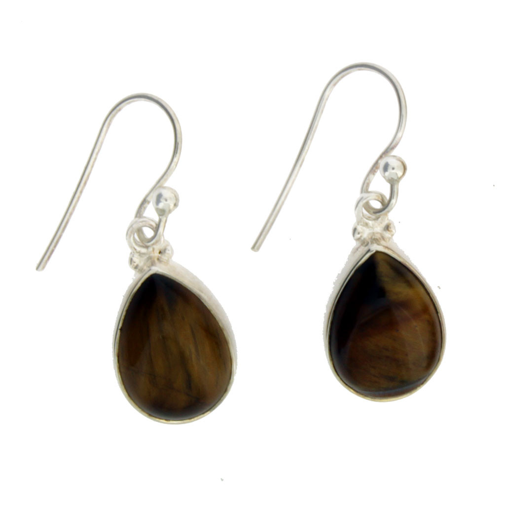 Brown Tigers Eye Earrings Sterling Silver - Purple Leopard Boutique