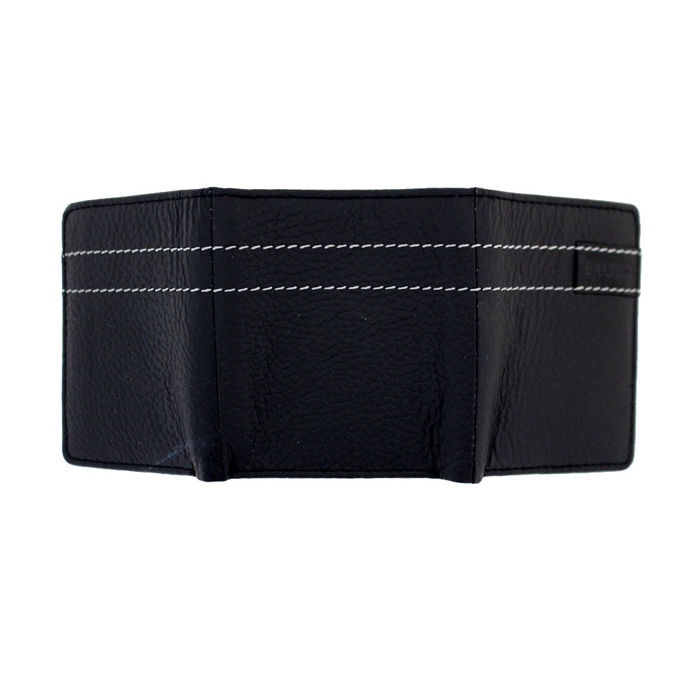Men's Tri-Fold Genuine Black Leather Wallet Billfold with White ...