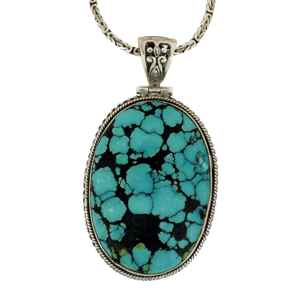 LARGE BLUE TURQUOISE SILVER PENDANT | PURPLE LEOPARD BOUTIQUE