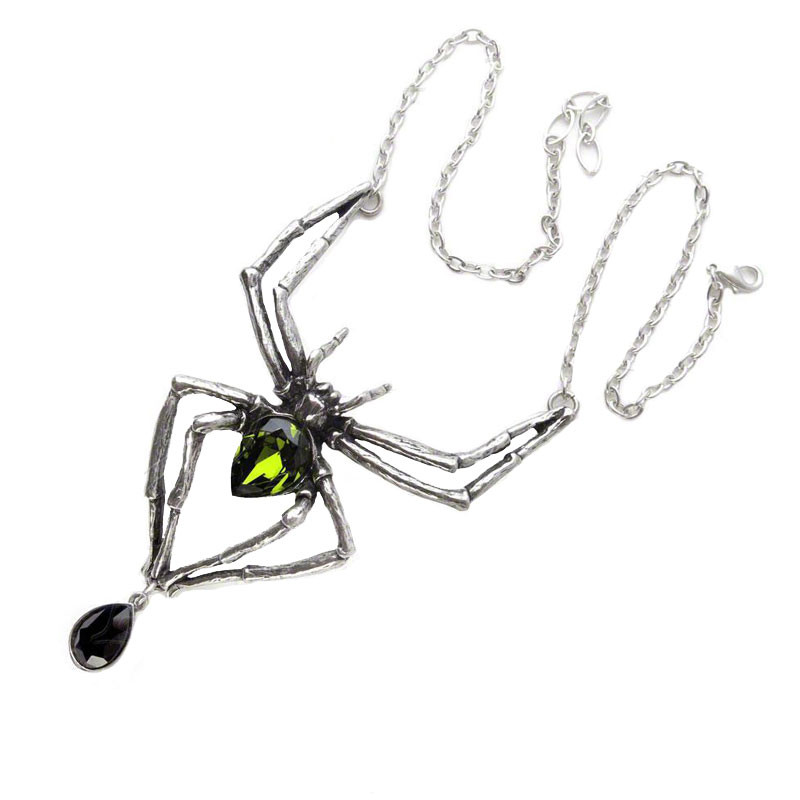 Emerald Venom Spider Pendant Necklace Alchemy Gothic Pewter Jewelry ...