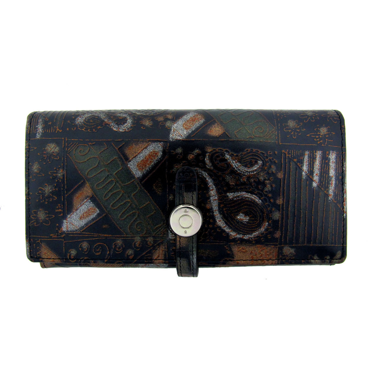 Black Leather Wallet Checkbook Style Pocketbook Purse Abstract Design ...