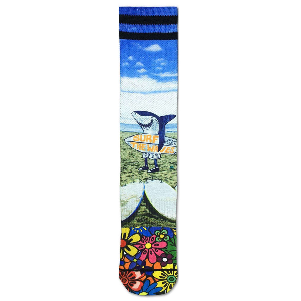 Men's Crew Socks Surfing Shark On The Beach Active Footwear - Purple ...