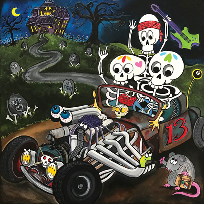 Bone Mobile by Shawn Dickinson Canvas Giclee Tattoo Art Print Hot Rod ...