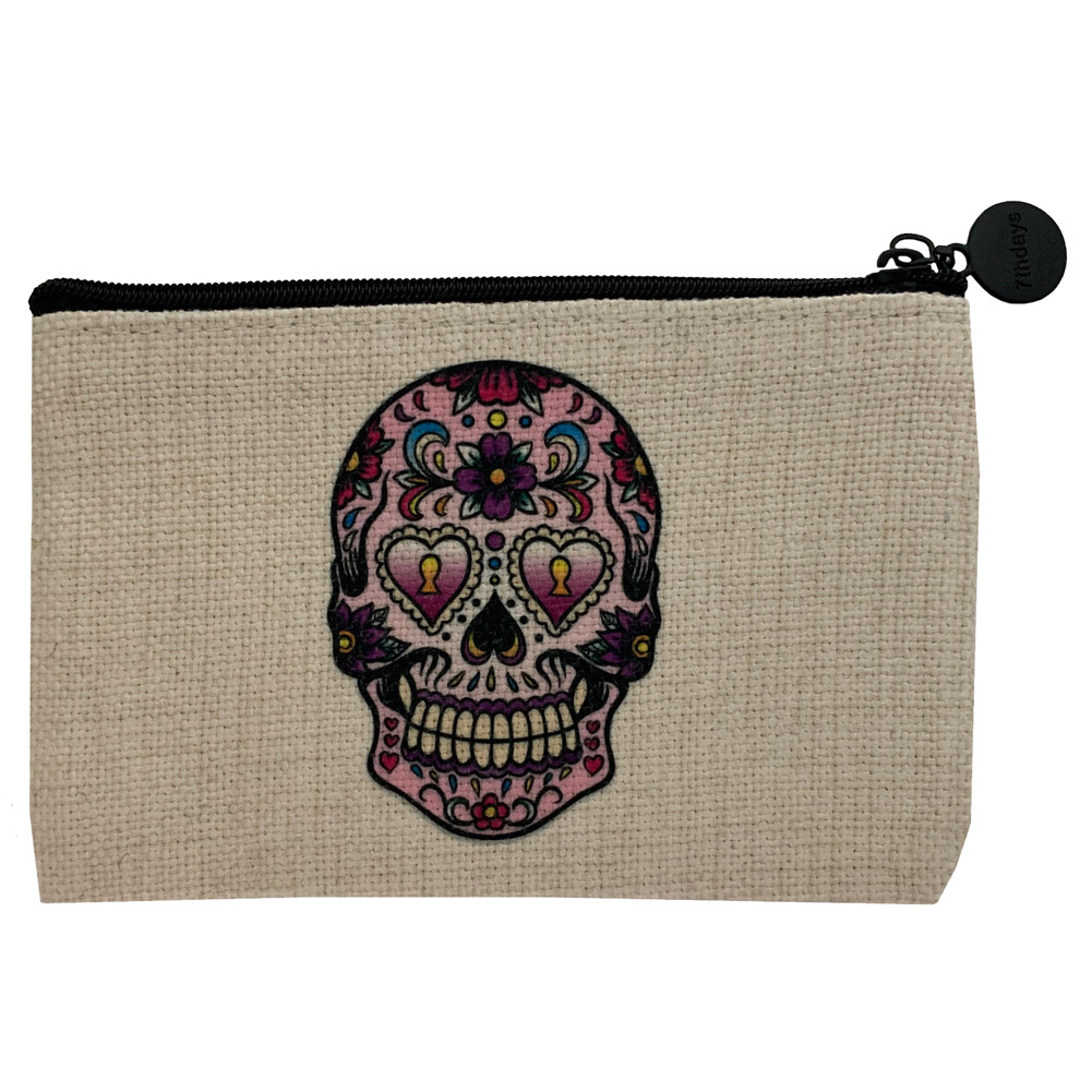 SUGAR SKULL LINEN ZIPPERED POUCH | PURPLE LEOPARD BOUTIQUE